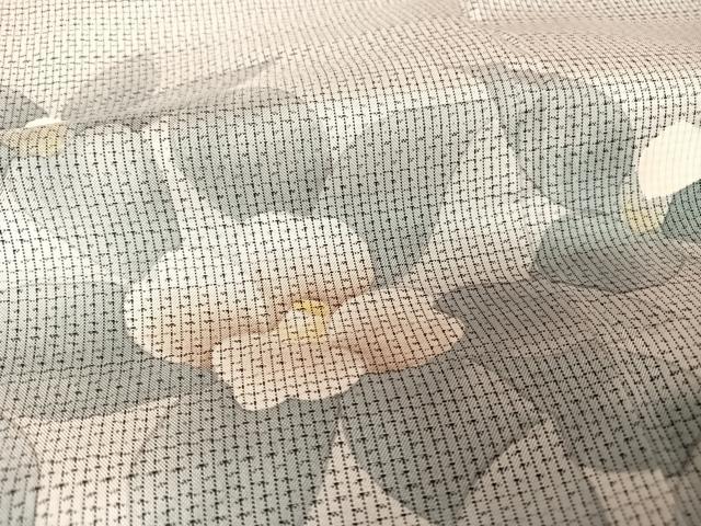 平和屋着物○本場大島紬 訪問着 手描き 白大島 笹に椿 正絹 逸品