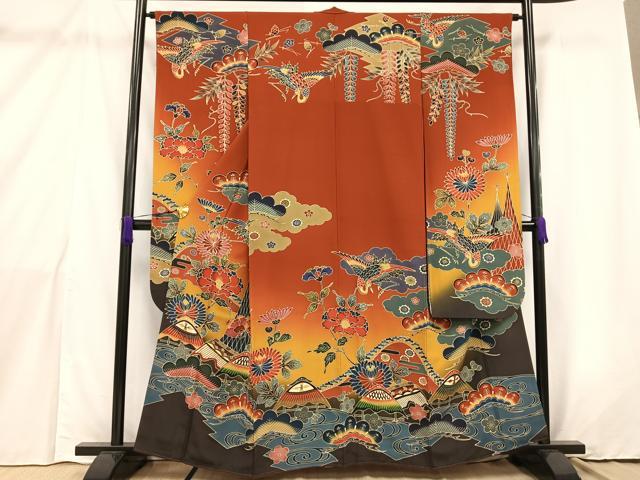 平和屋着物●紅型　振袖　風景文　正絹　逸品　AAAW5160mf