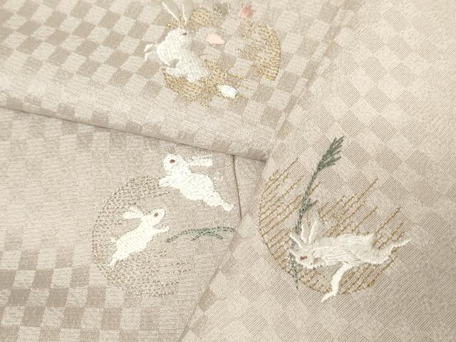 平和屋着物●上質な小紋　刺繍　月兎　鳥獣戯画　金銀糸　正絹　逸品　AAAW5286br