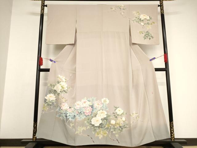 平和屋着物●十日町友禅作家　岡村蒼風　訪問着　牡丹文　暈し染め　正絹　逸品　AAAW5292br