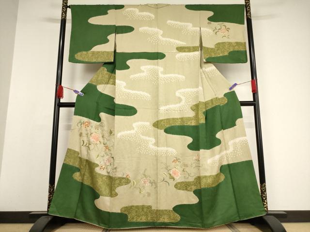 平和屋着物●訪問着　中国三大刺繍　相良刺繍　総刺繍　絞り　霞更紗花文　金彩　正絹　逸品　AAAW5334br