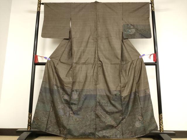 平和屋着物●本場大島紬　訪問着　カタス9マルキ　横段吉祥文　正絹　逸品　AAAW5336br