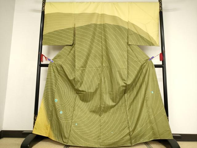 平和屋着物●本場染大島紬　訪問着　作家物　渦文　仮絵羽　正絹　逸品　未使用　AAAW5340br