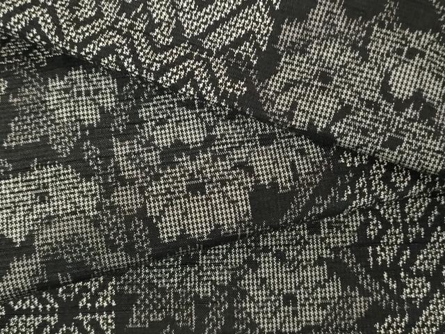 平和屋着物●上質な紬  亀甲草花文　黒地　正絹　逸品　未使用　AAAW5351br
