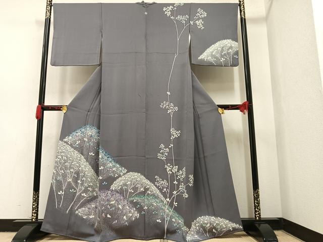 平和屋着物●訪問着　枝葉文　たたき染め　正絹　逸品　AAAW5466ph