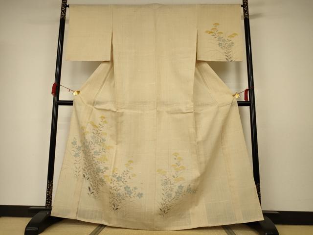 平和屋着物▽染織の名門　しょうざん  生紬　訪問着　単衣　手描き　草花文　正絹　逸品　AAAW7306jd