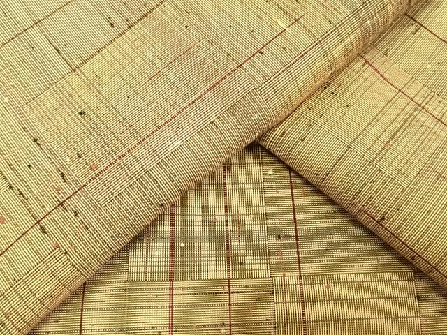 平和屋着物▽上質な紬　単衣　格子　正絹　逸品　AAAW7563fy