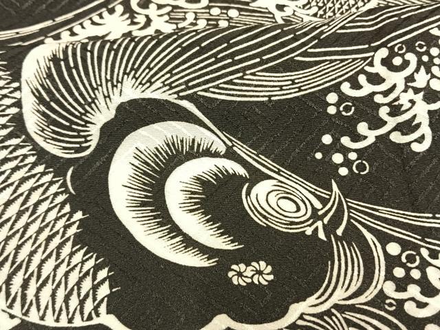 平和屋着物▽上質な小紋 単衣 立波文 黒地 正絹 逸品 DAAS0040az