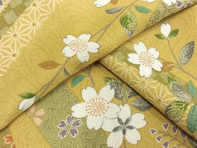 平和屋着物▽小紋　単衣　草花文　洗える着物　未使用　AAAW7570fy