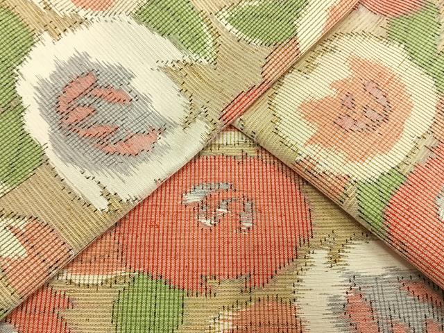 平和屋着物▽上質な紬　単衣　草花文　正絹　逸品　AAAW7596fy