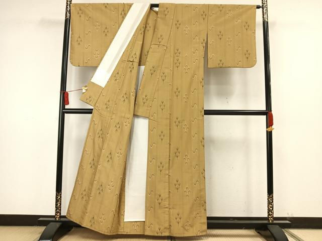 平和屋着物▽上質な紬 単衣 幾何学文様 正絹 逸品 AAAW7598fy