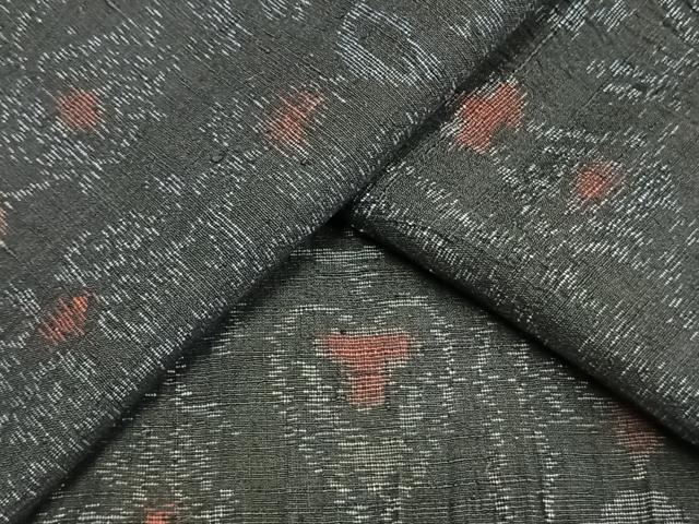 平和屋着物▽結城ちぢみ　単衣　間道　正絹　逸品　AAAW7599fy