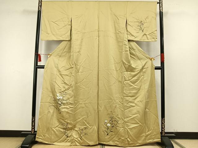 平和屋着物▽訪問着　単衣　手描き　草花文　正絹　逸品　AAAW7605fy