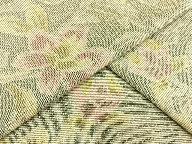 平和屋着物▽上質な紬　単衣　草花文　正絹　逸品　AAAW7614fy