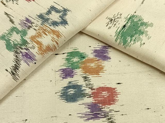 平和屋着物▽上質な紬　単衣　枝花文　正絹　逸品　AAAW7638fy