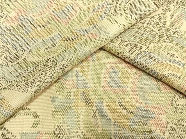 平和屋着物▽上質な紬　単衣　草花文　正絹　逸品　AAAW7655fy