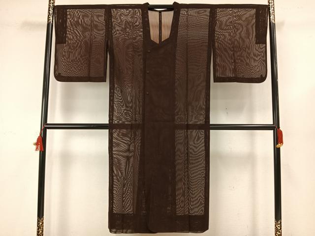 平和屋着物▽道行コート　スリーシーズン　春夏秋　塵除け　紗　杢目文　反端付き　ロング丈　正絹　逸品　AAAW7659fy