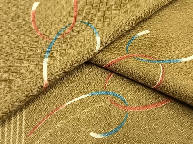 平和屋着物▽小紋　単衣　幾何学文様　洗える着物　未使用　AAAW7662fy