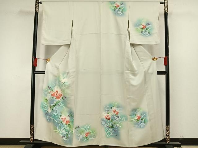 平和屋着物▽訪問着　単衣　草花文　暈し染め　正絹　逸品　AAAW7685fy