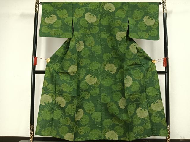 平和屋着物▽上質な紬 単衣 蔦の葉文 正絹 逸品 AAAW7693fy