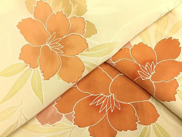 平和屋着物▽上質な小紋　単衣　草花文　地紋起こし　正絹　逸品　AAAW7709fy