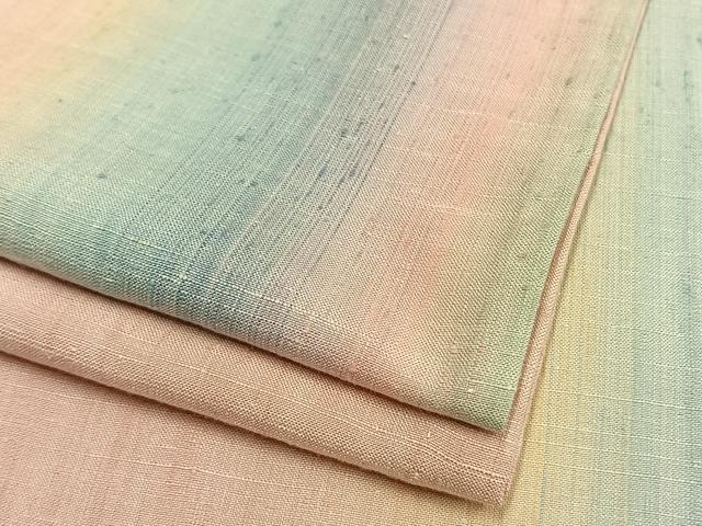 平和屋着物▽紅花紬　米沢　単衣　間道　正絹　逸品　AAAW7721fy