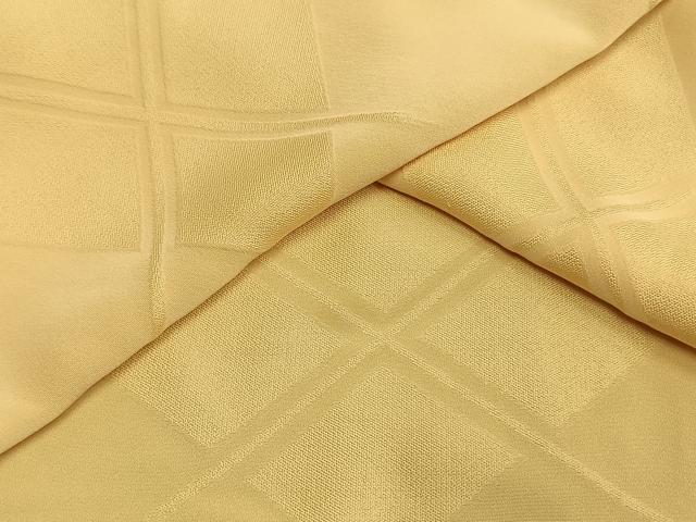 平和屋着物▽上質な色無地　単衣　菱地紋　卵色　正絹　逸品　AAAW7723fy