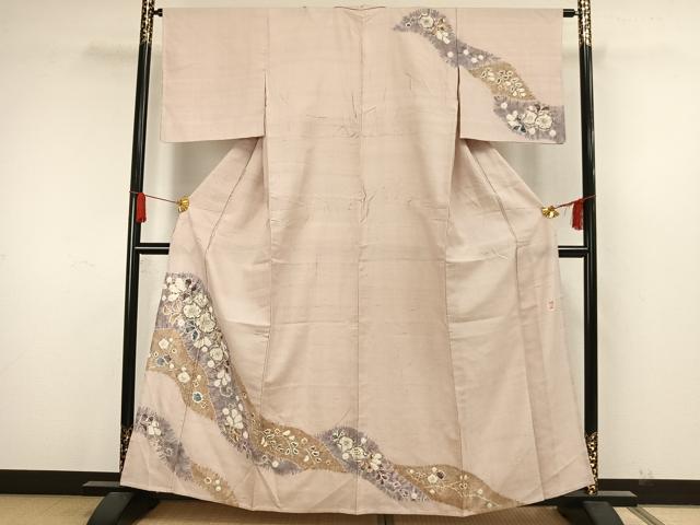 平和屋着物▽十日町　名門　滝泰謹製　訪問着　単衣　紬地　絞り　辻が花　正絹　逸品　AAAW7724fy