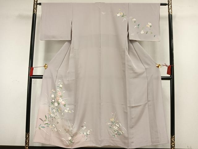 平和屋着物▽訪問着　単衣　友禅　草花文　暈し染め　正絹　逸品　AAAW7726fy