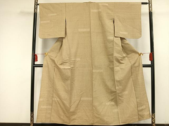 平和屋着物▽上質な紬 単衣 幾何学文様 正絹 逸品 AAAW7742fy