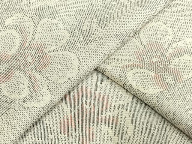 平和屋着物▽上質な紬　単衣　草花文　正絹　逸品　AAAW7761fy