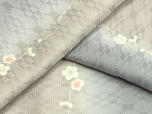 平和屋着物▽上質な紬　花織　単衣　枝花文　正絹　逸品　AAAW7765fy