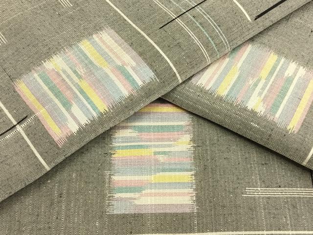 平和屋着物▽上質な紬 　単衣　幾何学文様 　正絹　逸品　未使用　AAAW7790fy