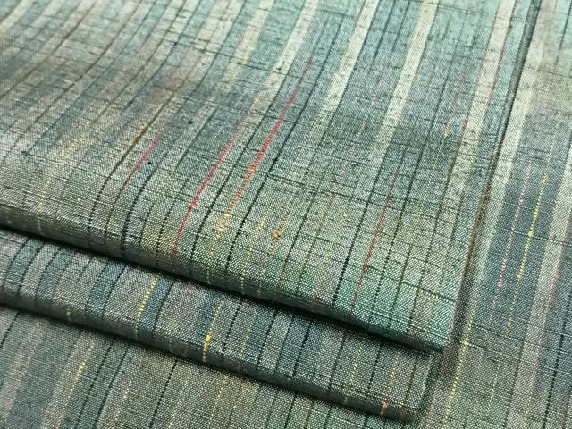 平和屋着物▽上質な紬　単衣　縞　正絹　逸品　AAAW7791fy