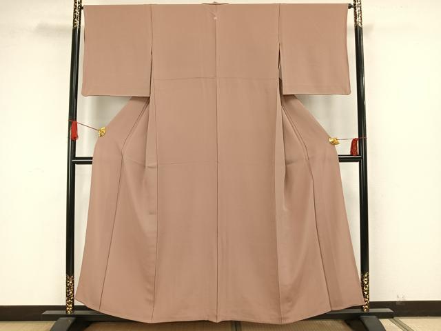 平和屋着物▽上質な色無地　単衣　 赤白橡色　正絹　逸品　AAAW7801fy