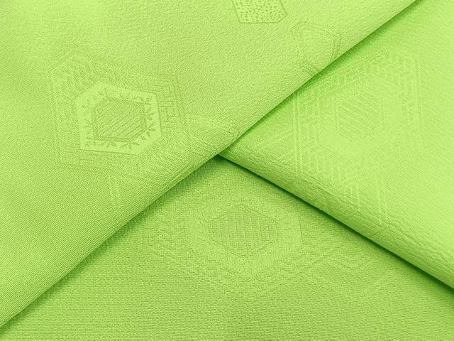 平和屋着物▽色無地　単衣　菱地紋　若苗色　洗える着物　AAAW7811fy