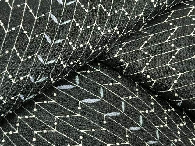 平和屋着物▽小紋　単衣　幾何学文様　黒地　洗える着物　AAAW7820fy
