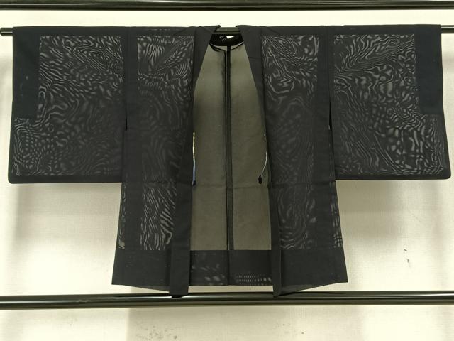 平和屋着物▽羽織　スリーシーズン　春夏秋　塵除け　紗　草木文　黒地　銀糸　正絹　逸品　AAAW7829fy