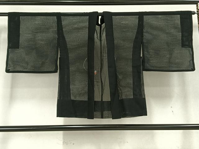 平和屋着物▽羽織　スリーシーズン　春夏秋　塵除け　紗　変わり縞　黒地　正絹　逸品　AAAW7830fy