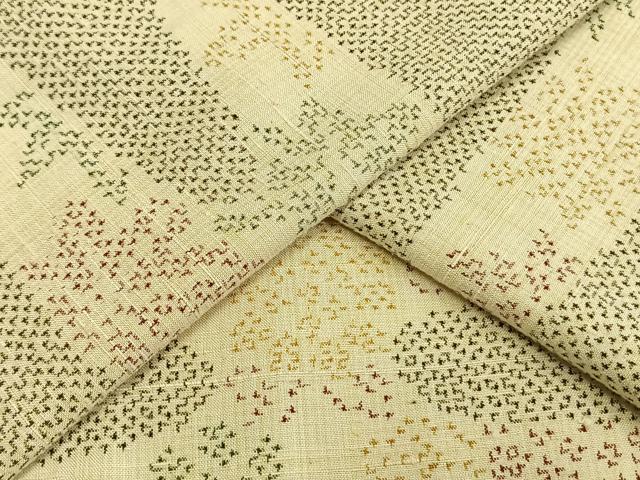 平和屋着物▽上質な紬　単衣　エ霞花文　正絹　逸品　AAAW7866fy