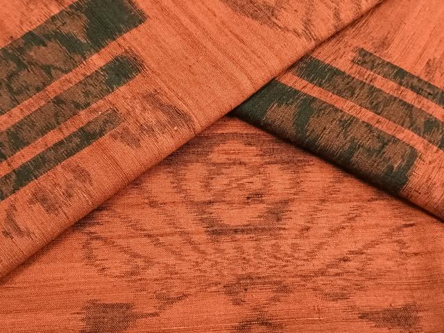 平和屋着物▽上質な紬　単衣　扇面花文　正絹　逸品　AAAW7869fy