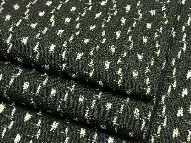 平和屋着物▽本塩沢　単衣　幾何学文様　黒地　正絹　逸品　AAAW7879fy