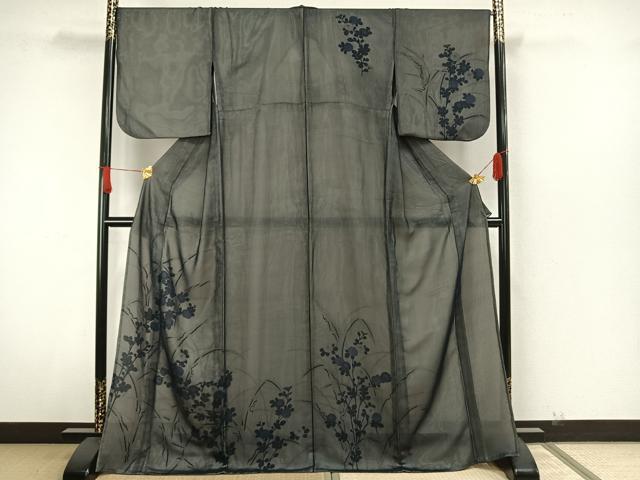 平和屋着物▽訪問着　無双　紗袷　紗×絽　手描き　草花文　正絹　逸品　AAAW7900fy