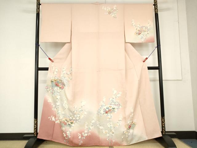 平和屋着物●訪問着　地紙重ね花文　暈し染め　金彩　正絹　逸品　AAAW8104ma