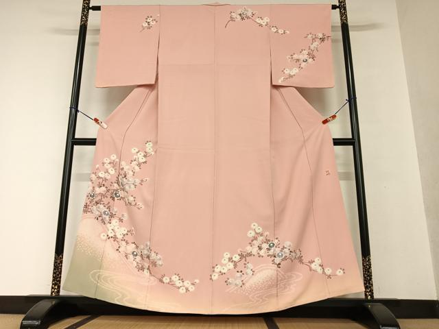 平和屋着物○十日町 名門 滝泰謹製 訪問着 絞り 舞花文 金彩 正絹