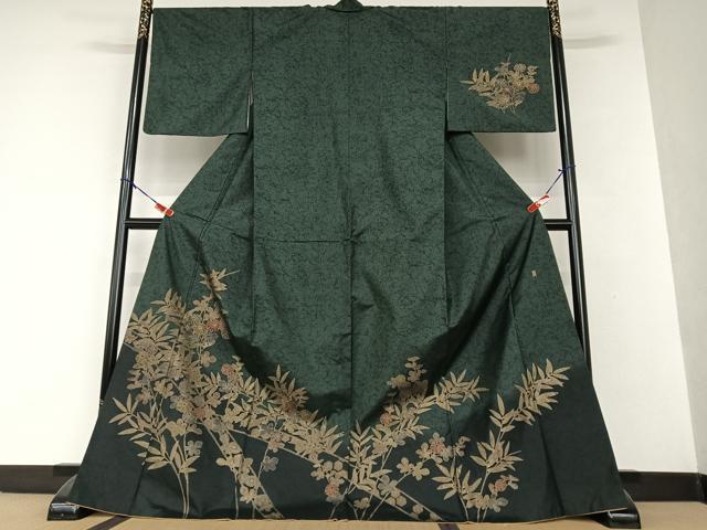 平和屋着物●本場染大島紬　訪問着　作家物　草花文　暈し染め　ロング丈　金彩　正絹　逸品　AAAW9056zg
