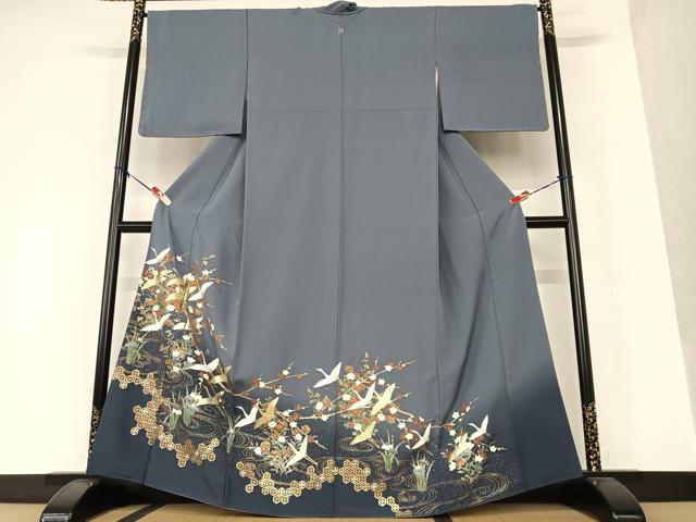 平和屋着物○極上 銀座もとじ 訪問着 紀裳苑 黒白水玉 黒地 反端・た