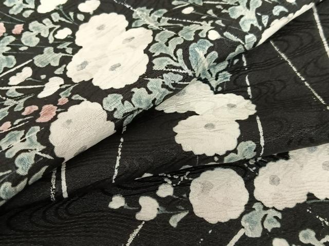 平和屋着物●上質な小紋　草花文　黒地　大丸扱い　正絹　逸品　未使用　AAAW9114zg