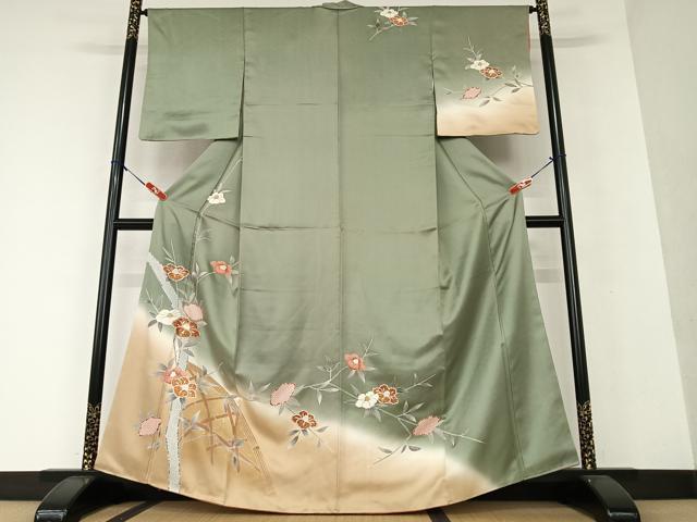 平和屋着物●訪問着　駒刺繍　花籬文　暈し染め　金彩　正絹　逸品　AAAW9115zg