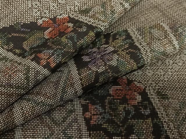 平和屋着物●本場大島紬　泥染め　カタス9マルキ　草花文　正絹　逸品　AAAW9133zg